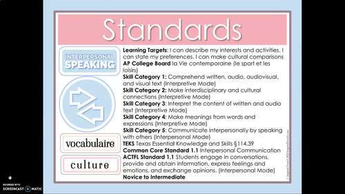 French Sport Activity Interpersonal Speaking Performance Task Intermediate