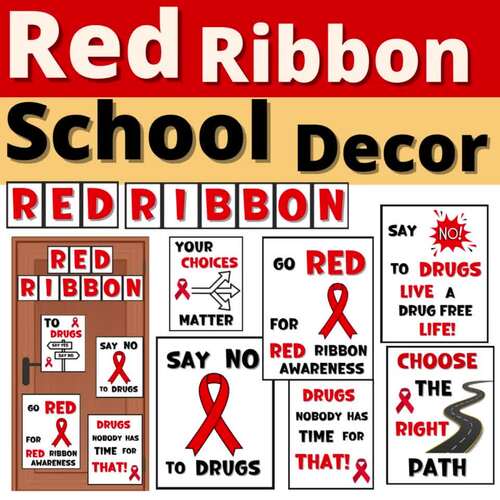 Red Ribbon School Decor Set Resource Bulletin Board Door Wall Sets