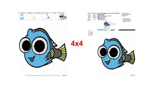 Happy Dory blue fish cartoon ocean character embroidery designs ...