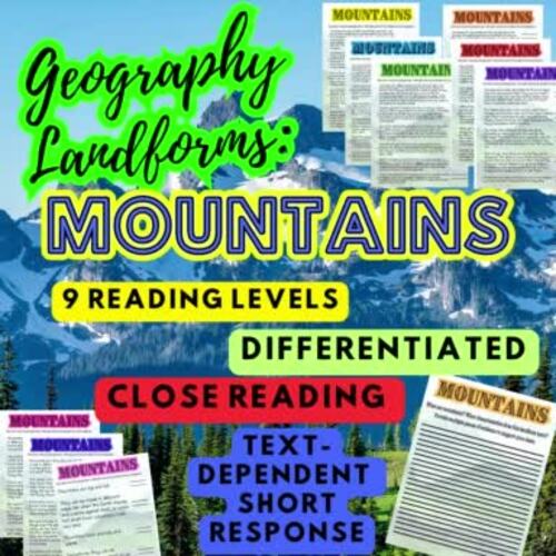 Landforms MOUNTAINS Geography Multi Level Close Reading Passage Short ...