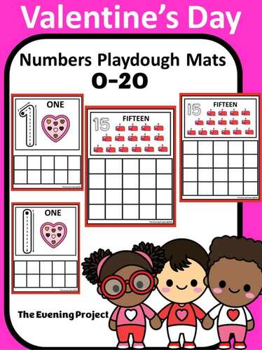 Valentine's Day Numbers Playdough Mats 0-20 / Math and Fine motor activity