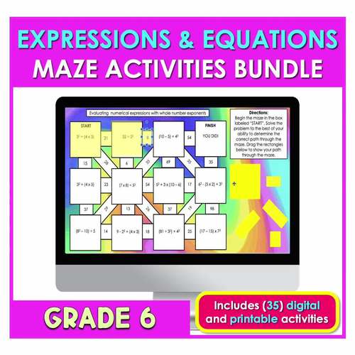 Expressions and equations maze activities by A1academics | TpT