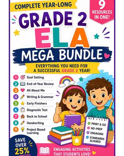 Grade 2 ELA Mega Bundle | Back to School, Writing, Grammar, Early Finishers