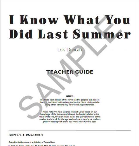 I Know What You Did Last Summer Novel Units® Teacher Guide Novel Study