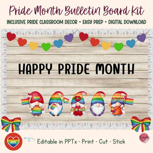 Pride Month Bulletin Board Kit: Inclusive Decor | Rainbow Gnome Display