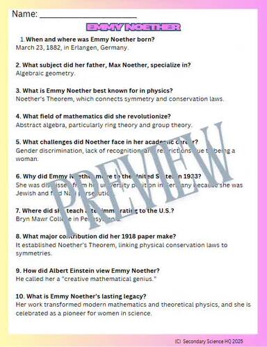 Emmy Noether Doodle Notes and Review | Women in STEM | Famous Scientists