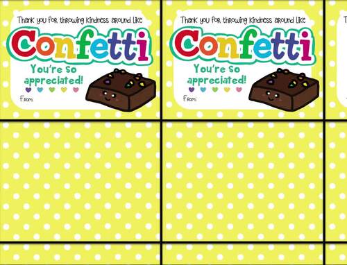 Confetti Brownies Teacher (Staff) Appreciation Gift Tag- Thank you for ...