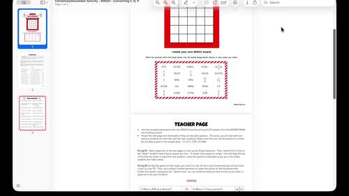Fun Christmas Math Activities Review Game Converting FDP No Prep ...