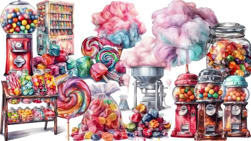 Watercolor Colorful Candy Clipart Set of 20 Files by ArtisticTimberStudio