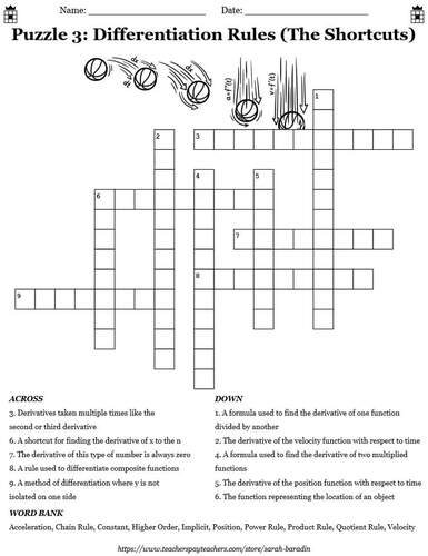 Pre-Calculus Unit 5 Intro to Calculus Math Crossword Puzzle With Word Banks