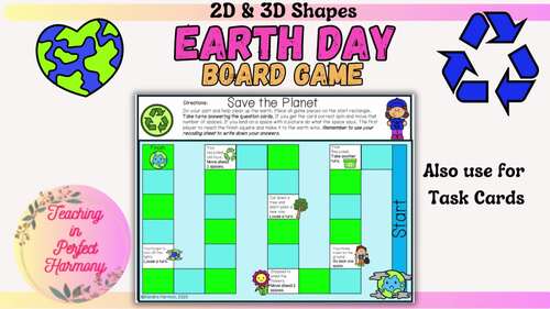 Earth Day Theme-2D & 3D Shapes Task Cards or Board Game | TPT