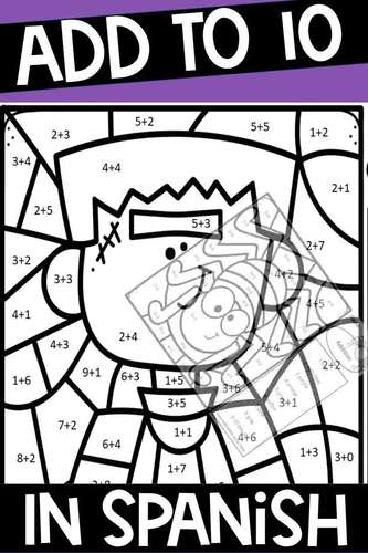 Spanish HALLOWEEN Color by Number Code Addition to 10 Coloring Pages