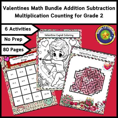 Valentines Day Activity Bundle Math Puzzles and Coloring Fun PreK Grade 3