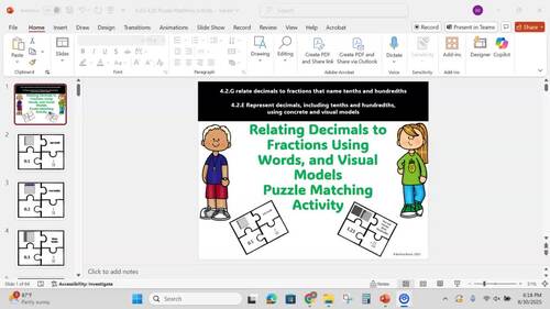 Relate Fractions to Decimals with Models Puzzle Matching Activity