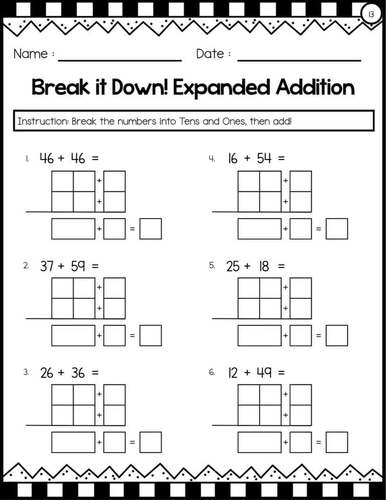 Break Apart Expanded Form 2 Digit Addition with Regrouping Worksheets ...