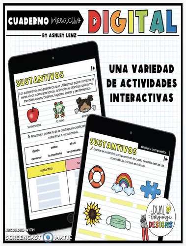 Nouns Digital Notebook Spanish | Sustantivos cuaderno interactivo digital