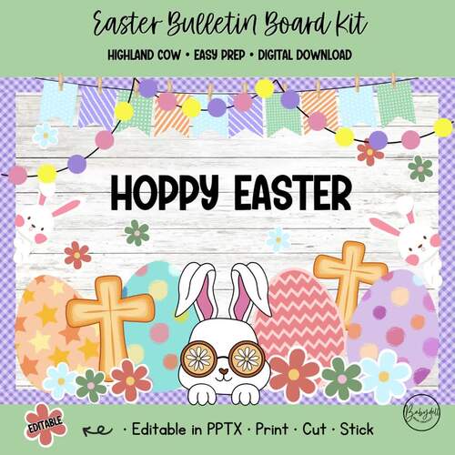 Easter Bulletin Board Kit: He Is Risen Christian Decor | Editable