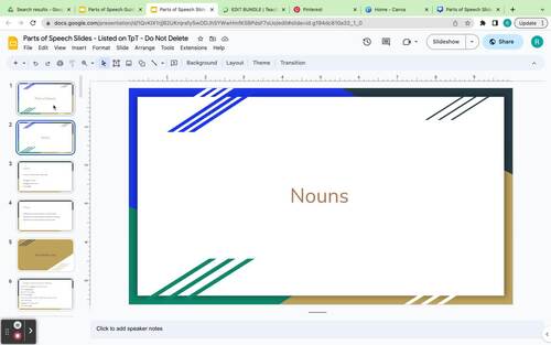 Parts of Speech Slides and Guided Notes by Timeless Teaching Tools