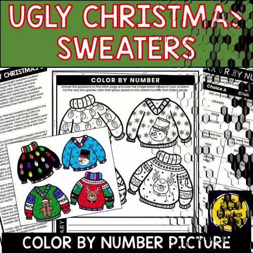 Ugly Christmas Sweaters Color by Number Reading Comprehension Activity