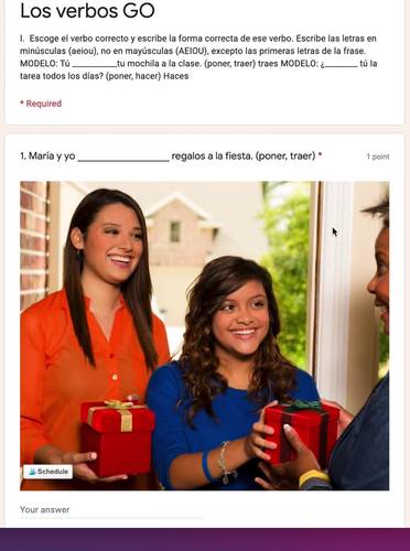 Spanish GO Verbs Google Forms Activity or Assessment Distance Learning