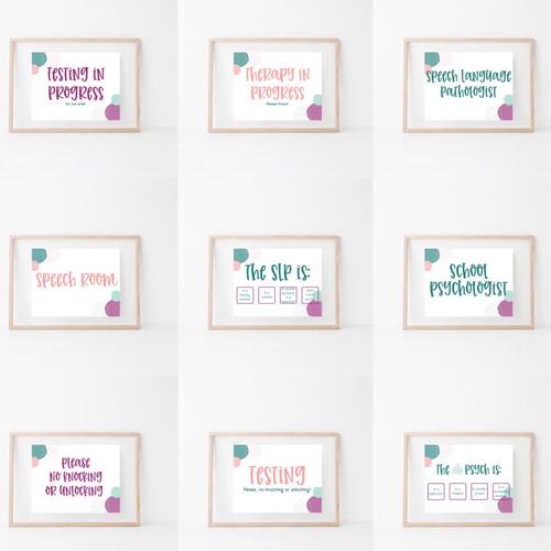 Set of 6 Speech Therapy Room Door Signs by Play Therapy Creative