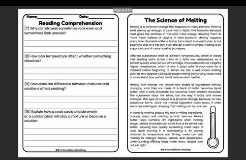 Cooking Science | Reading Comprehension Passages | Grades 3–5 | Nonfiction