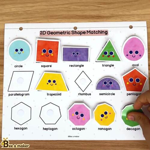2D Geometric shape matching busy book activity page or velcro activity page