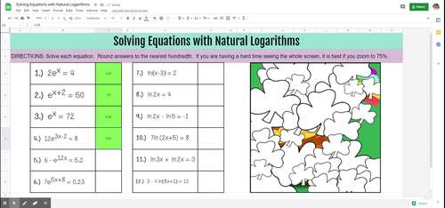 Solving Equations with Natural Logarithms Activity | TpT
