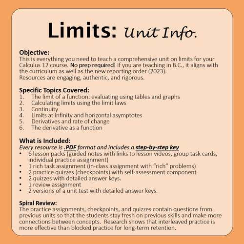 Calculus 12 Limits and Continuity Unit Bundle | No Prep! Detailed ...