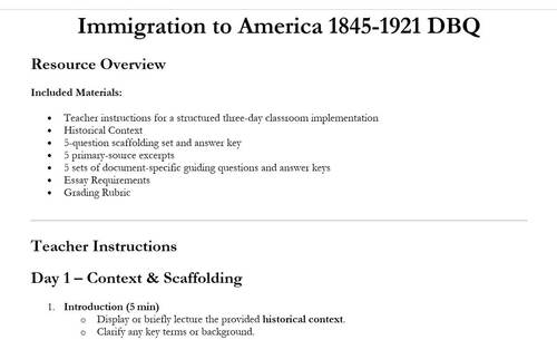Immigration to America 1845-1921 DBQ by PBL History & Civics | TPT