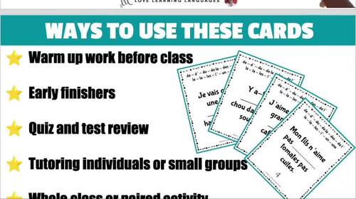 French Partitive, Definite, Indefinite Articles Challenge Review Cards ...