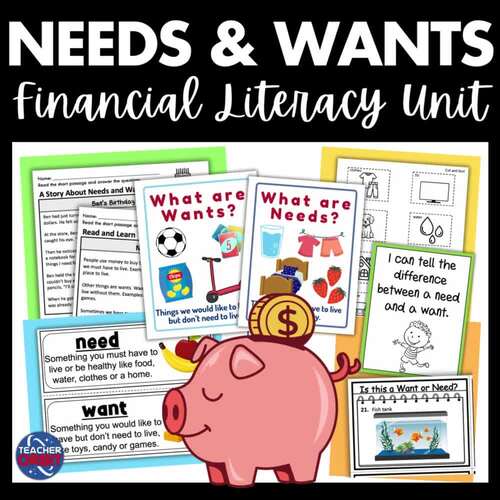 Wants and Needs Financial Literacy Unit Money Economics Activities ...
