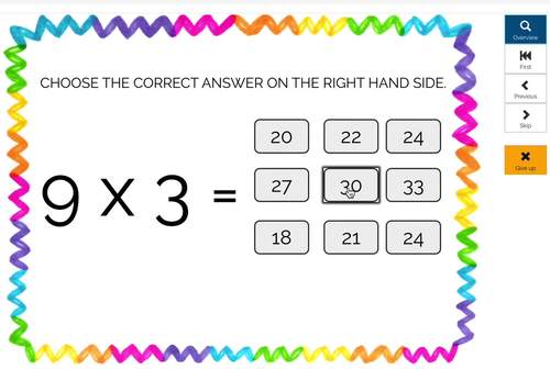 Multiplication Facts Practice (x3) Threes BOOM CARDS (Multiple Choice)