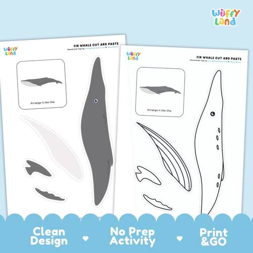 Fin Whale Cut and Paste Craft | Whale Coloring Page | Ocean Animal Activity