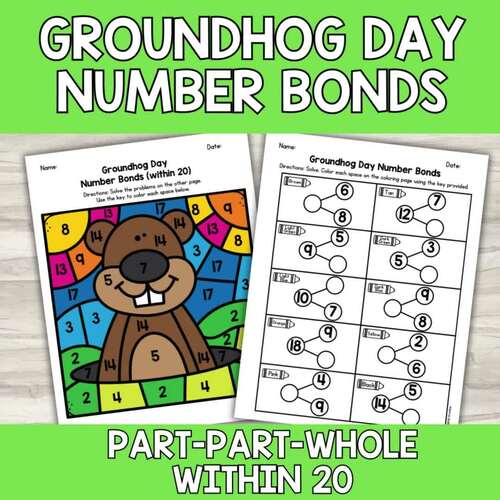 Groundhog Day Number Bonds Within 20 (1st 2nd Grade Math Center Activity)