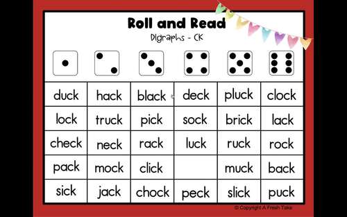 Digital Interactive Roll, Click, and Read - CK Consonant Digraphs