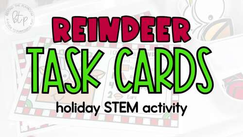 Christmas STEM Task Cards- Reindeer Math Center Preschool & Kindergarten