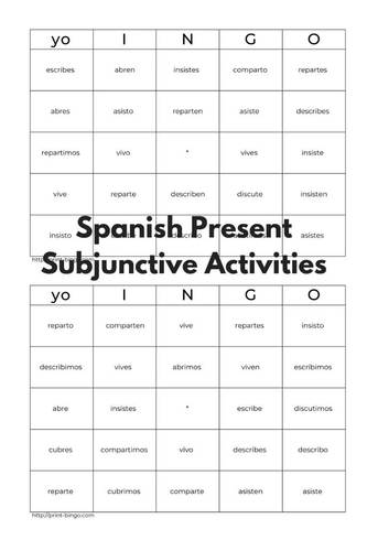 Spanish Present Subjunctive Activity: Bingo by Real Life Language