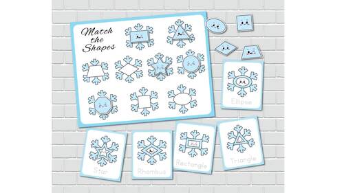 Snowflake Shapes and Flashcards for Kids, 2D Shapes Matching Activity