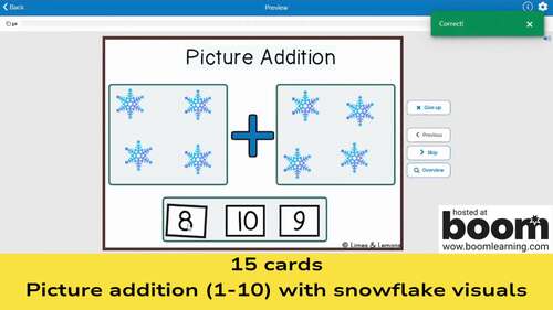 Winter Math Snowflakes Addition and Subtraction to 20 Digital Boom Cards