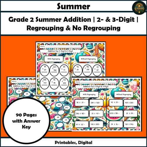 Grade 2 Summer Addition Math 2 3 Digit Regroup No Regroup Number Bond