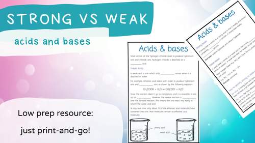 Strong vs weak acids and bases chemistry worksheets by The Animated Teacher