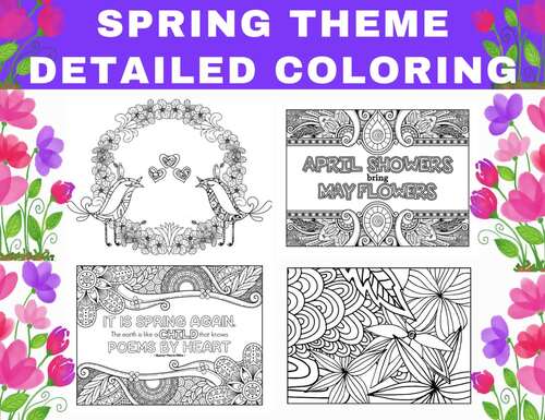 Spring Theme Detailed Coloring Pages–10 Full-Page Intricate Designs to ...