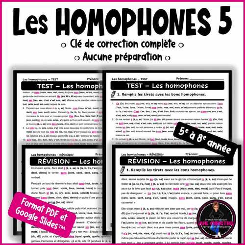 French Homophones I Les homophones # 5 I Révision I Test I Clé de ...