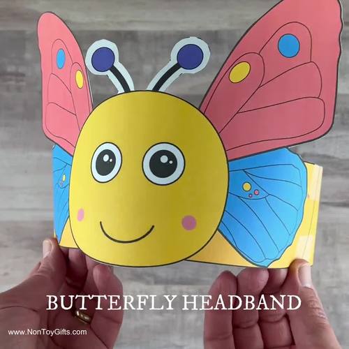 Butterfly Headband - Insect Paper Hat - Crown - Spring Coloring Activity