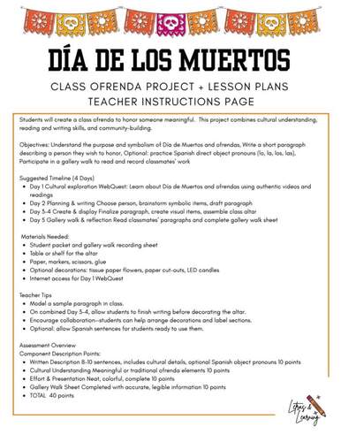 Dia de los Muertos Lesson Plans - Ofrenda Project - Webquest - English ...