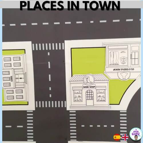 Places in my community. Places in town. Reading a map, English and Spanish