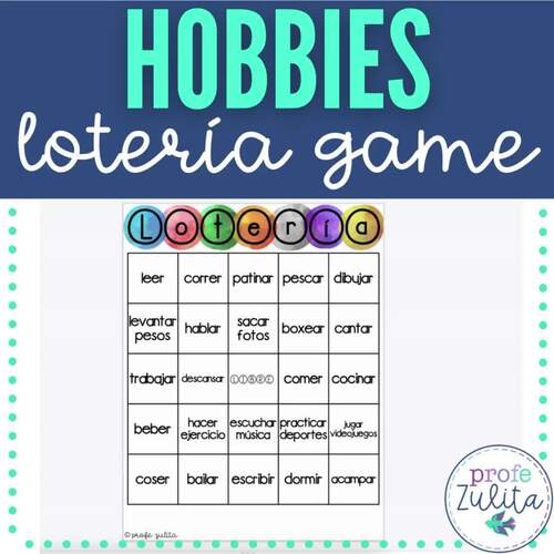 Spanish Hobbies & Pastimes Lotería BINGO Game for vocabulary practice