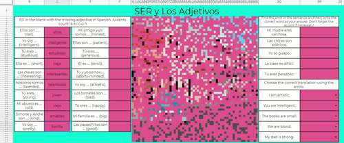 SER and Adjectives Digital Mystery Picture Spanish Pixel Art Digital ...