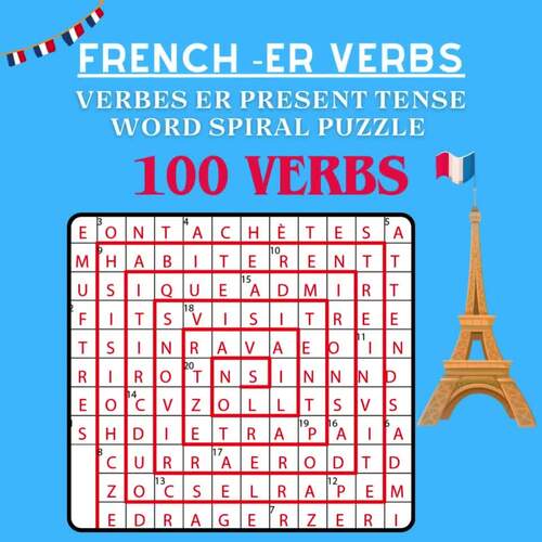 French ER Verbs Verbes ER Present Tense Word Spiral Worksheet No Prep